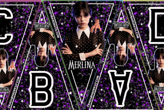Kits Imprimibles Gratis banderines merlina | Candy Bar Gratis