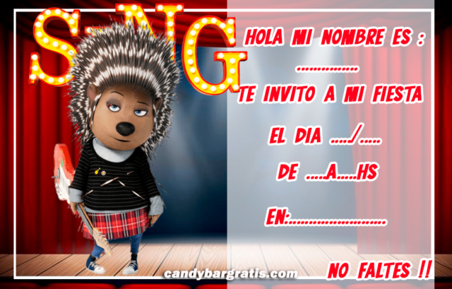 Kit imprimible gratis Sing Ash candy bar | Candy Bar Gratis
