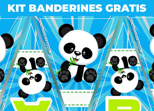 Kits Imprimibles Gratis Osito Panda banderines | Candy Bar Gratis