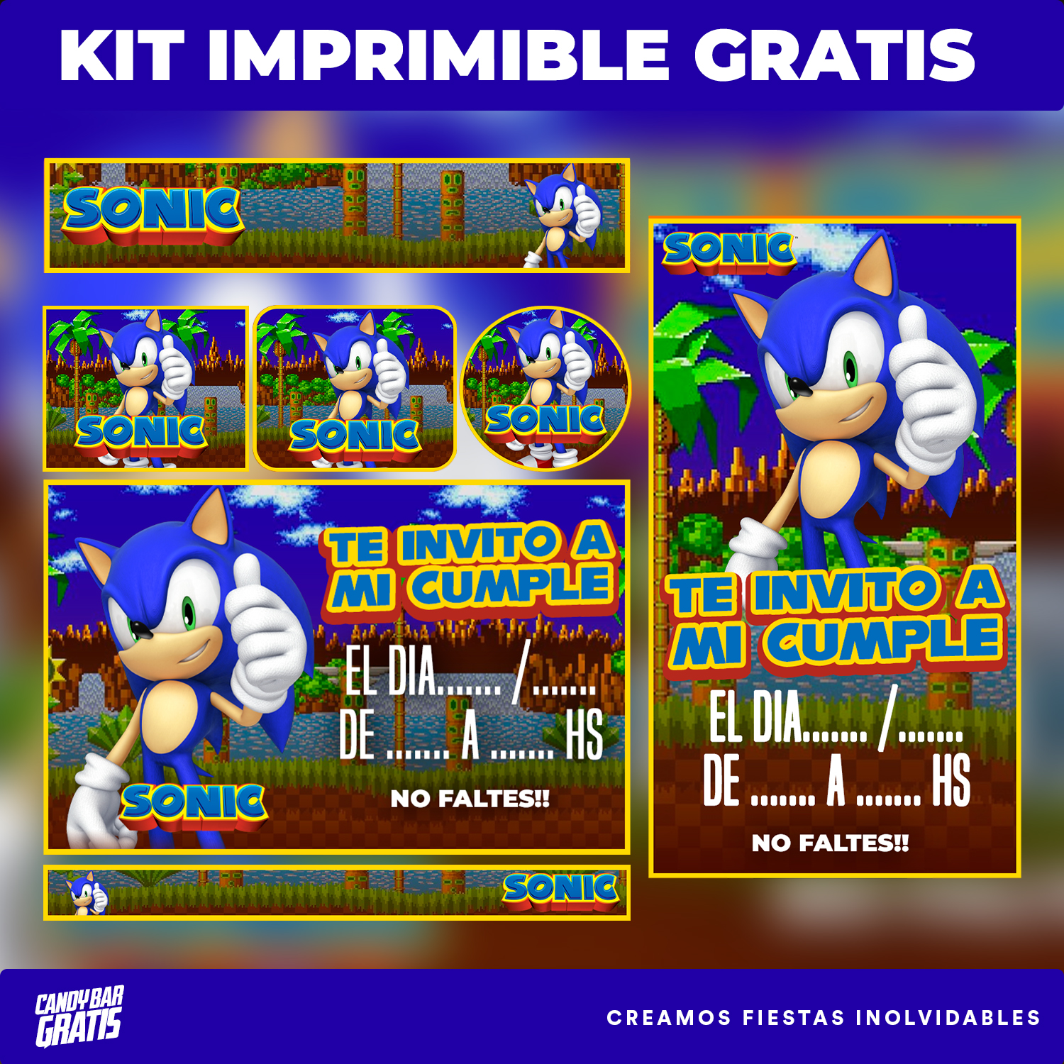 KIT IMPRIMIBLE GRATIS Sonic | Candy Bar Gratis